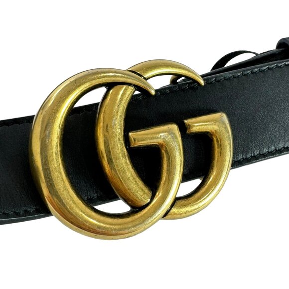 Gucci | Accessories | Gucci Double Gg Buckle Logo Black Leather Belt ...